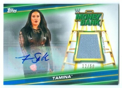 TAMINA "BLUE MAT RELIC AUTOGRAPH CARD /50" TOPPS WWE MONEY IN THE BANK ...