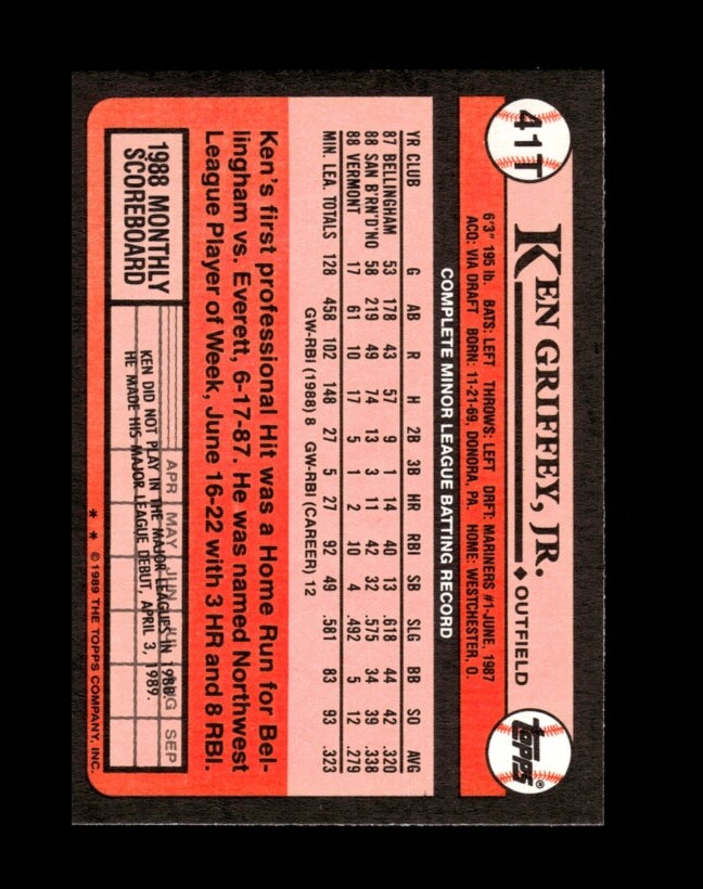 1989 Topps Traded Set-Break # 41T Ken Griffey Jr. RC NM-MT OR BETTER ...