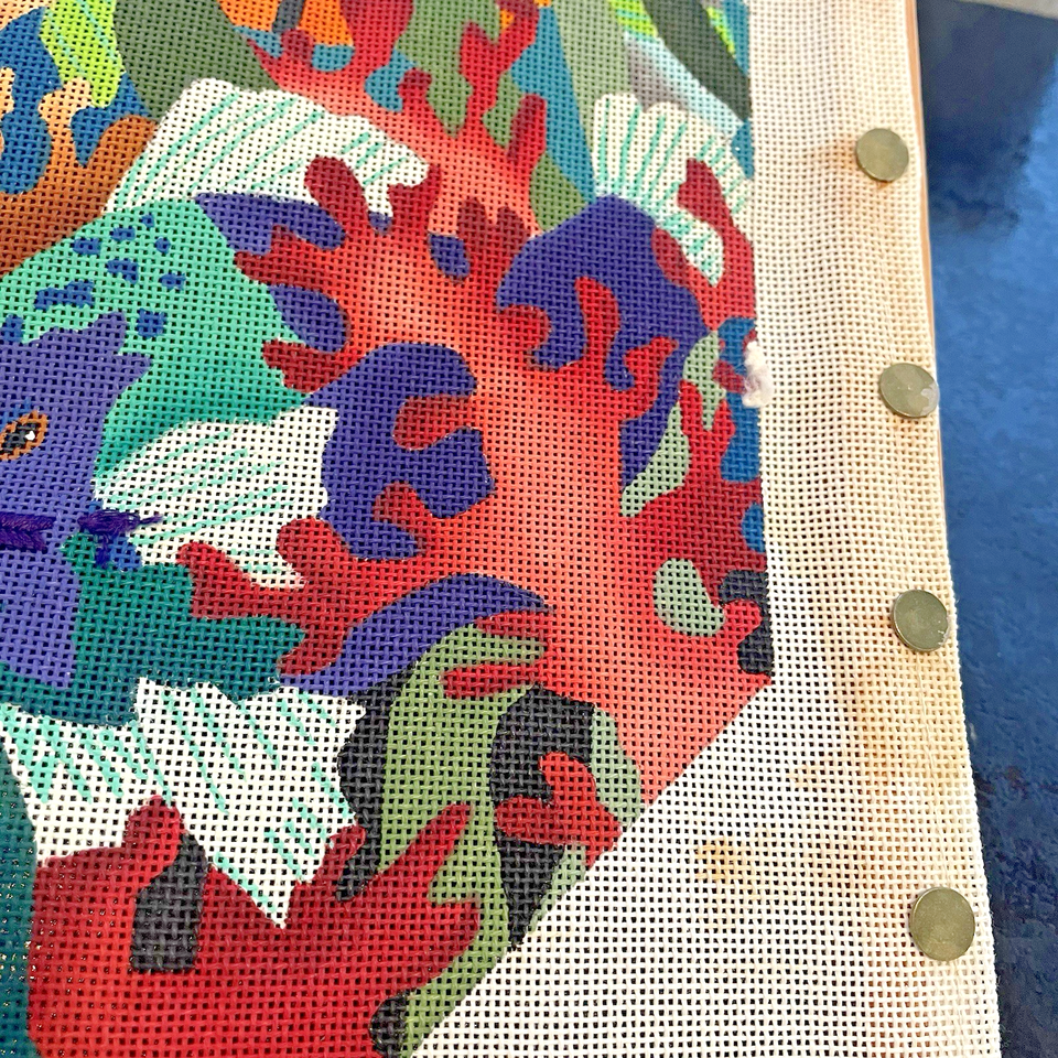 DeDe Hand Painted Needlepoint Canvas Jeweled Tropical Fish Water Jungle ...