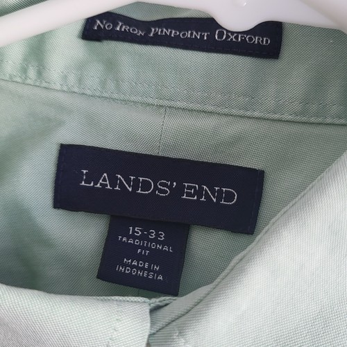 lands end light green dress shirt button 15 33 pinpoint Oxford ...