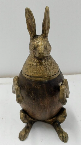 VINTAGE ARTHUR COURT RABBIT TOBACCO BOX INKWELL BRASS BRONZE WOOD DECOR ...