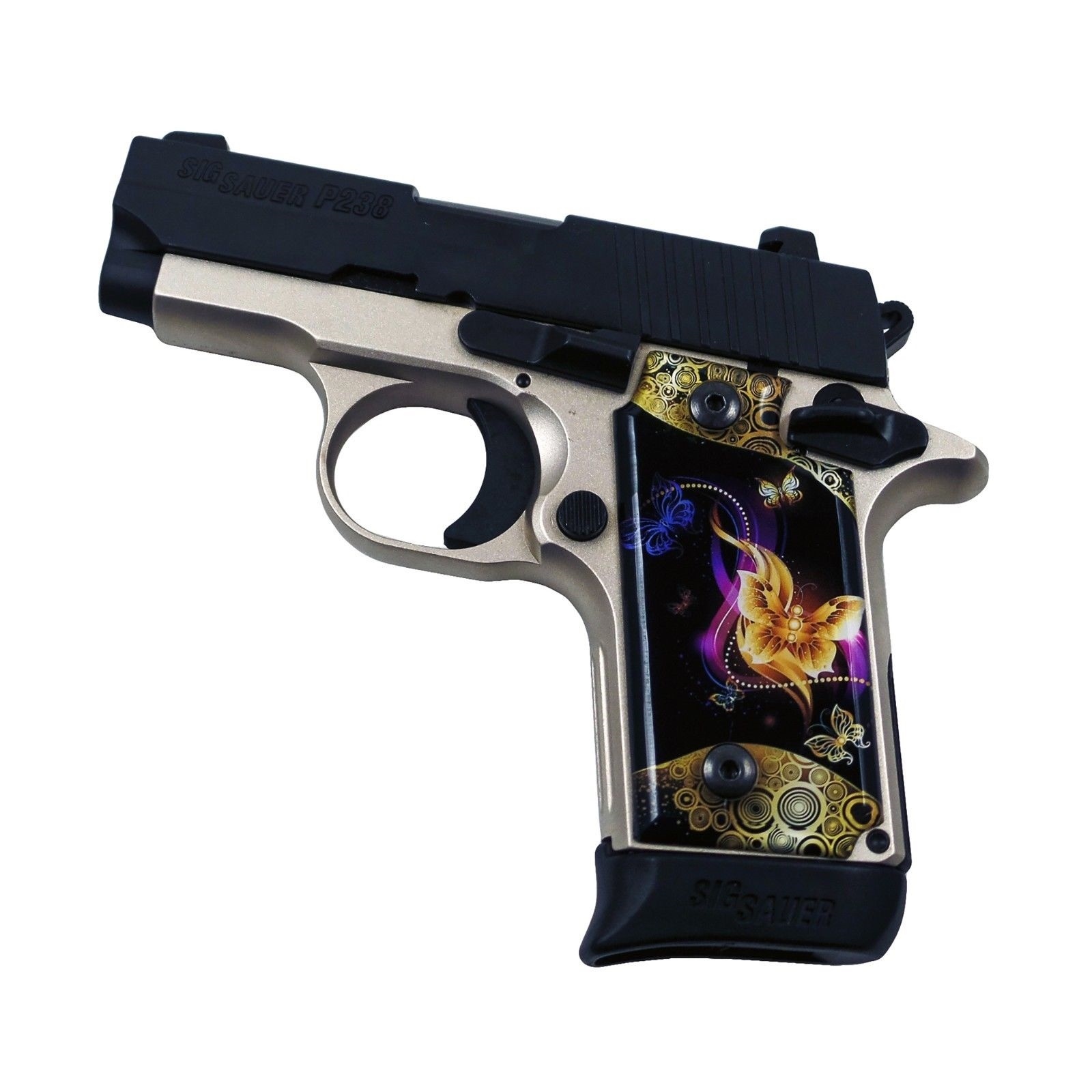 Custom P238 Ambidextrous SPD Acrylic Grips Gold Butterflies | eBay