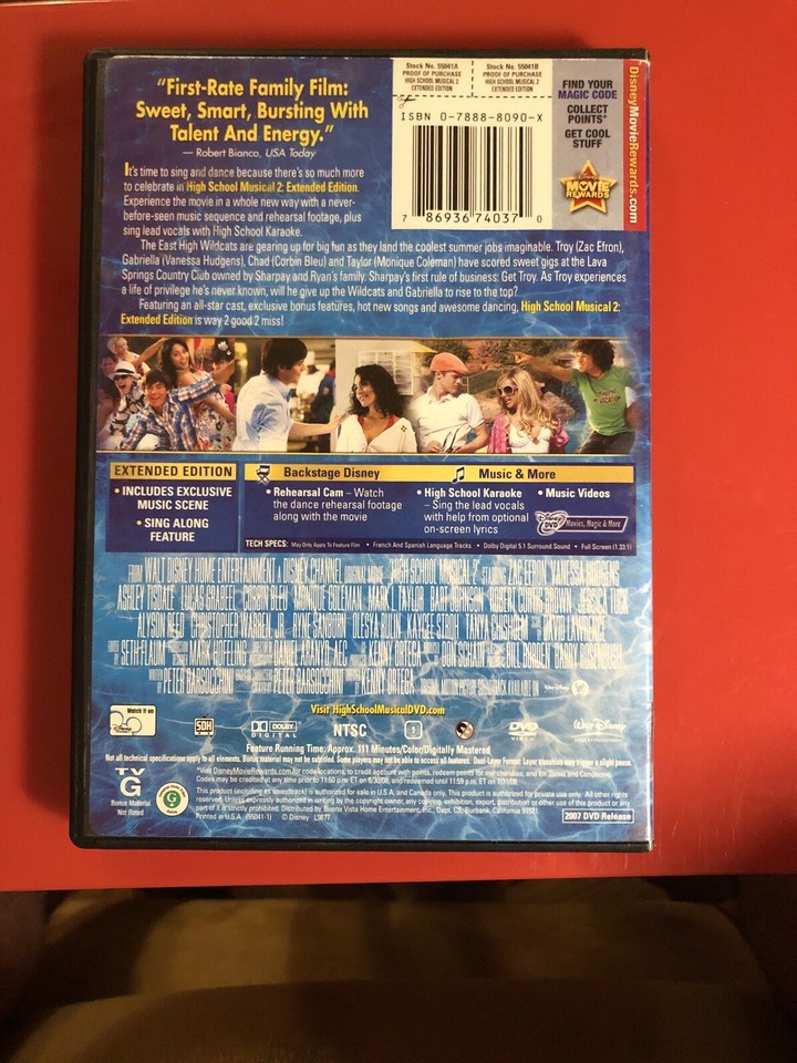 Disney’s High School Musical 2 (DVD, 2007, Extended Edition) Zac Efron ...