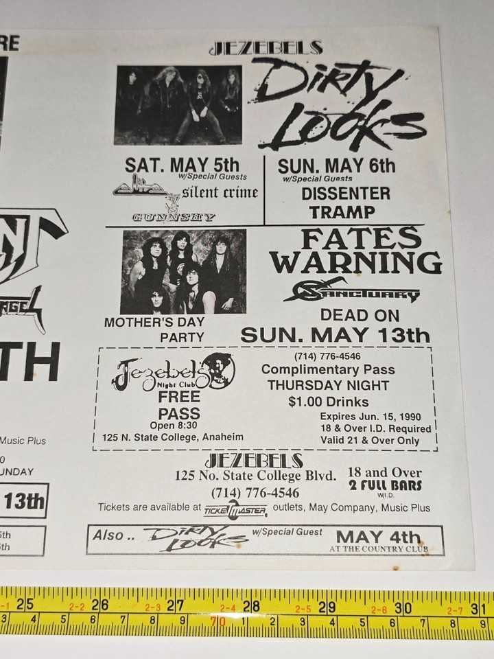 TESTAMENT FATES WARNING DEATH ANGEL HEAVY METAL FLYER VTG CONCERT ROCK ...