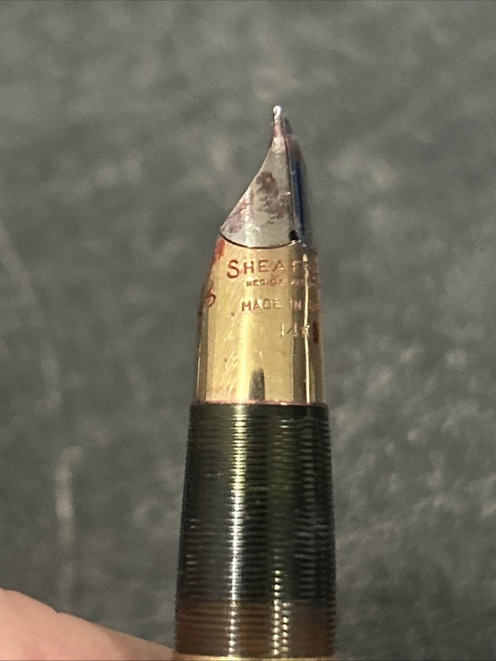 Vintage Sheaffer Green Swirl & Gold Fountain Pen &Pencil Set 14k Nib In ...