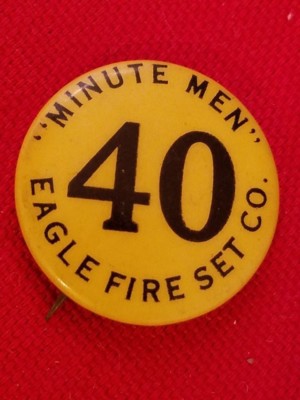 Vintage Minute Man 40 Eagle Fire Set PIN BACK BUTTON Whitehead Hoag 7/8 ...