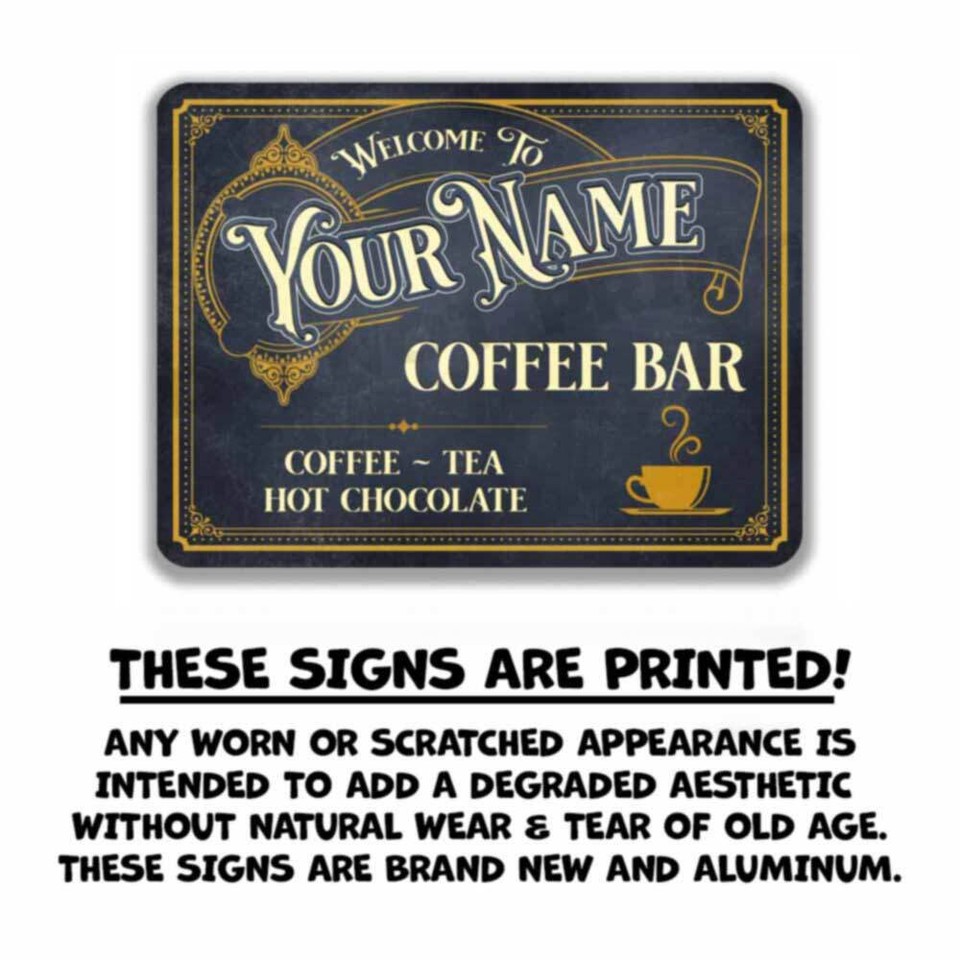 Freshly Brewed Coffee Sign Personalized Vintage Blue Coffee Bar Metal ...