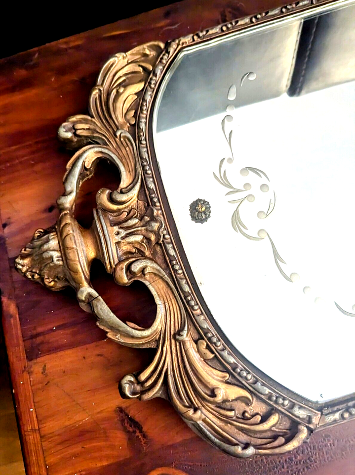 Antique Nurre Maestro Etched Mirror with Ornate Carved Gilt Frame | eBay
