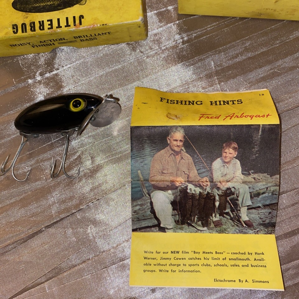Fred Arbogast Jitterbug Lure Black Silver Vintage Akron Ohio Insert And ...