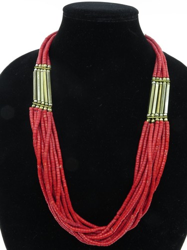 Gorgeous Estate 10 Strand Red Coral Necklace Southwestern Tribal Design ...