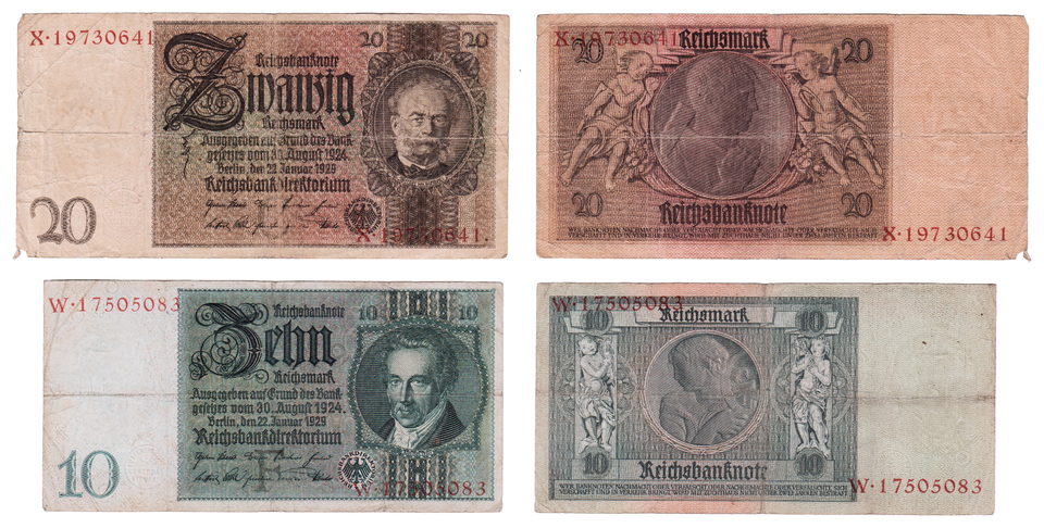 WWII Nazi Germany 5 Third Reich Era Banknotes 1929-1942 1, 2, 5, 10 ...