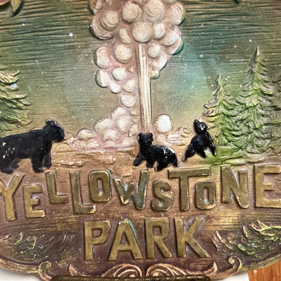 RARE - YELLOWSTONE PLAQUE w/BLACK BEARS AND OLD FAITHFUL | eBay