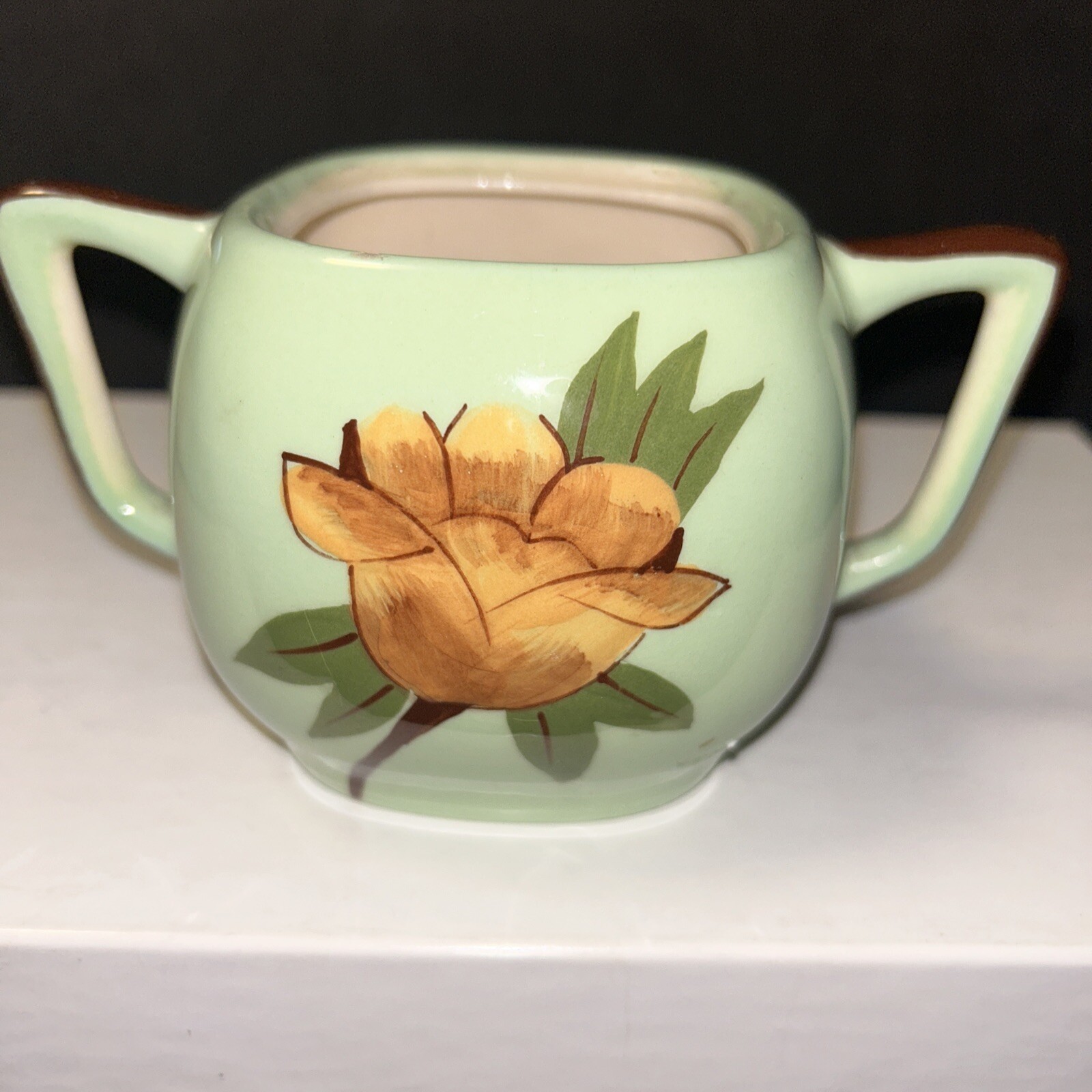 Vintage Weil Ware California Pottery green with yellow Rose sugar bowl ...
