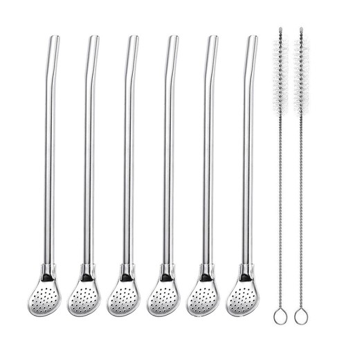 Reusable Stainless Steel Drinking Straws with Filter Spoon 6 Pieces ...
