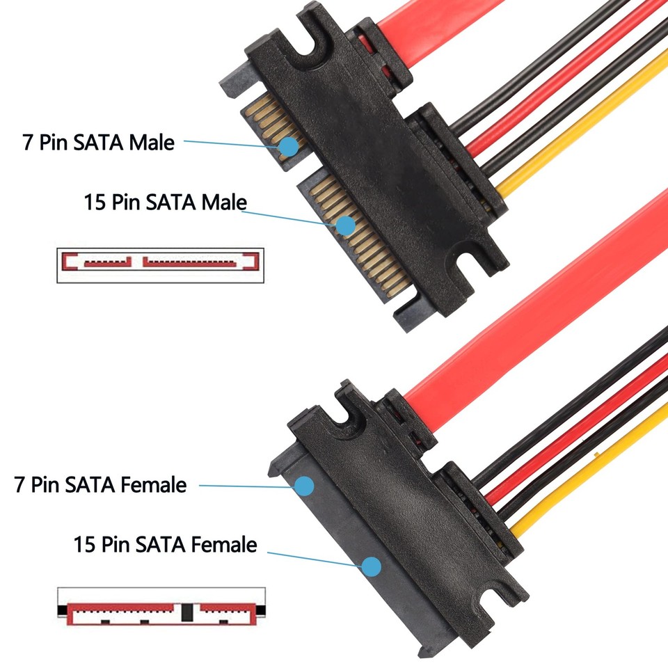50cm SATA Power Cable 22Pin Male to Female Connector - 2-Pack | eBay