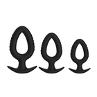 3 Piece Ribbed Squeeze Hollow Silicone Butt Plug Set Black Anal ...