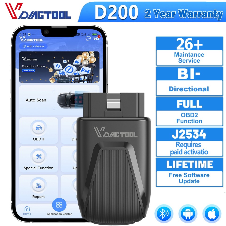 VDIAGTOOL D200 OBD2 Scanner Bidirectional Diagnostic Tool Full System ...