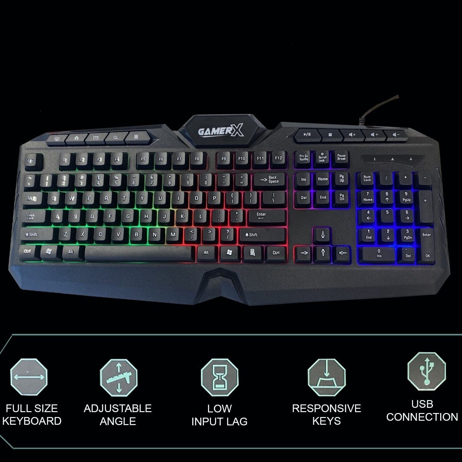 RGB LIGHT UP GAMING KEYBOARD LED USB Illuminated For Laptop PC Xbox ...