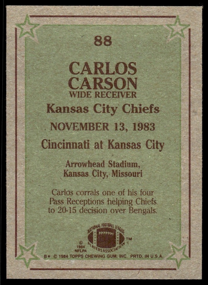 1984 Topps Instant Replay Carlos Carson #88 | eBay
