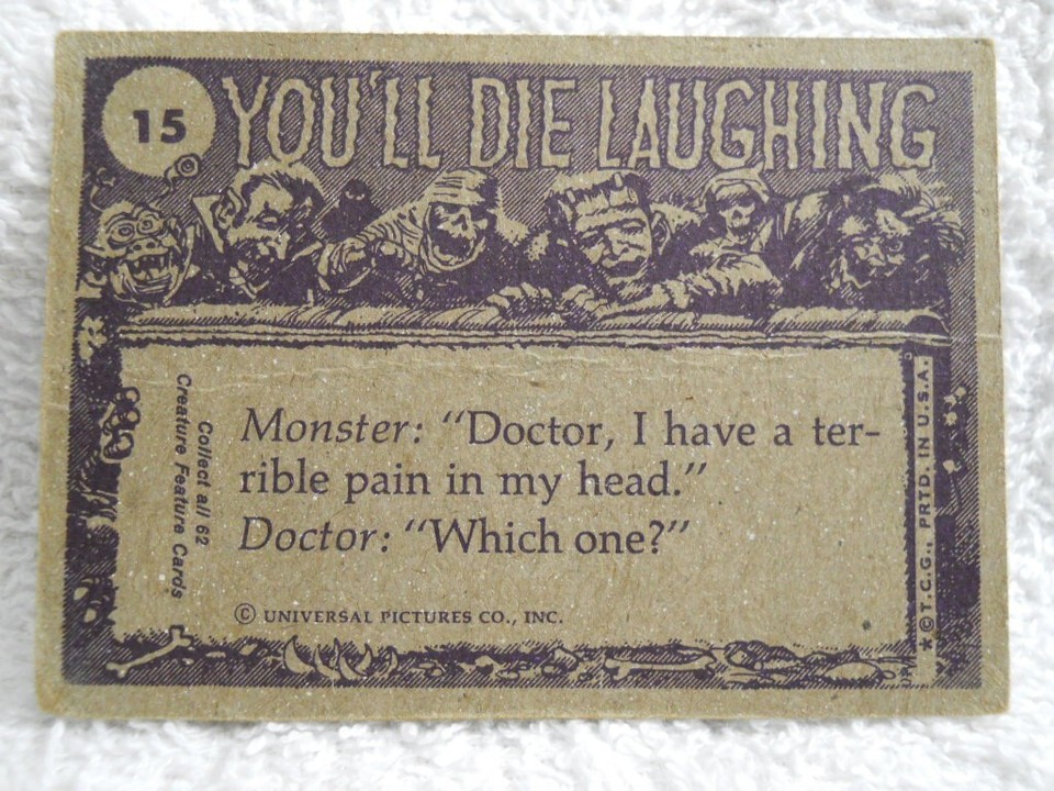 Frankenstein Monster Card 1973 You'll Die Laughing #15 - Your Secretary ...