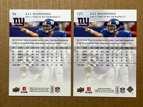 Eli Manning 2008 Upper Deck & UD First Edition Football Cards. Giants ...