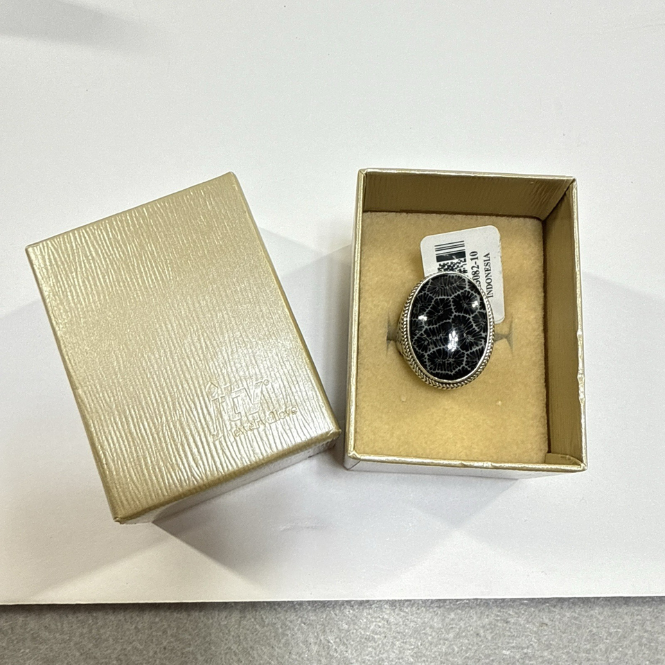 Sarda Ring Artisan Black Coral Sterling Silver Cabochon 925 Size 9.75 ...