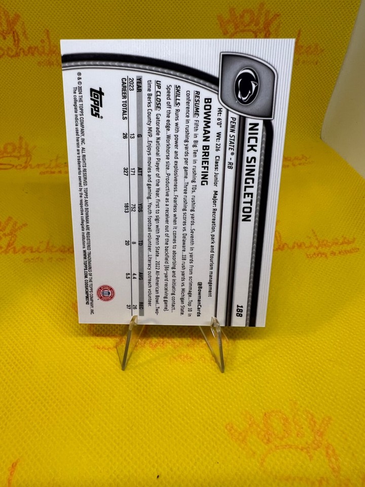 2024 Bowman Chrome U Nick Singleton Purple Mini Diamond 261/375 Penn State | eBay