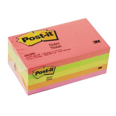 3M POST-IT NOTES 655-5PK NEON COLOURS ASSORTMENT 73mm x 123mm 5 ...