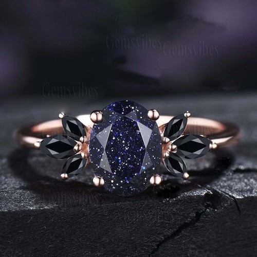 Unique Blue Sunstone Onyx Ring 925 Sterling Silver Proposal Ring Gift ...
