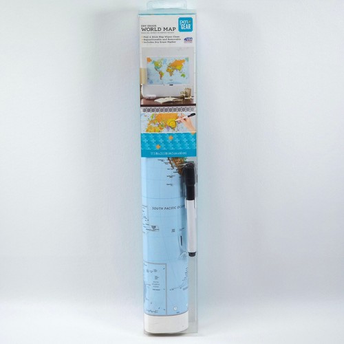 Dry Erase World Map Peel & Stick w/ Marker 17.5"x23.5" Home School ...