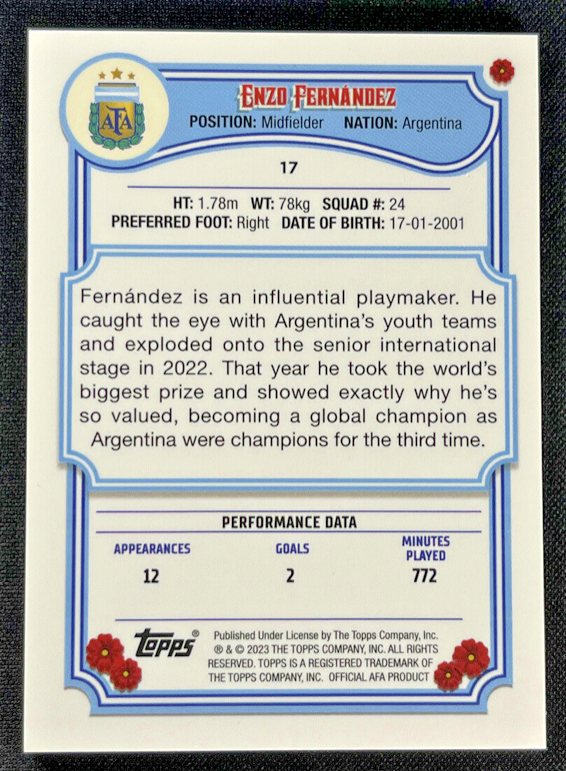2023 Topps Fileteado Enzo Fernandez #17 Tango National Debut Argentina ...