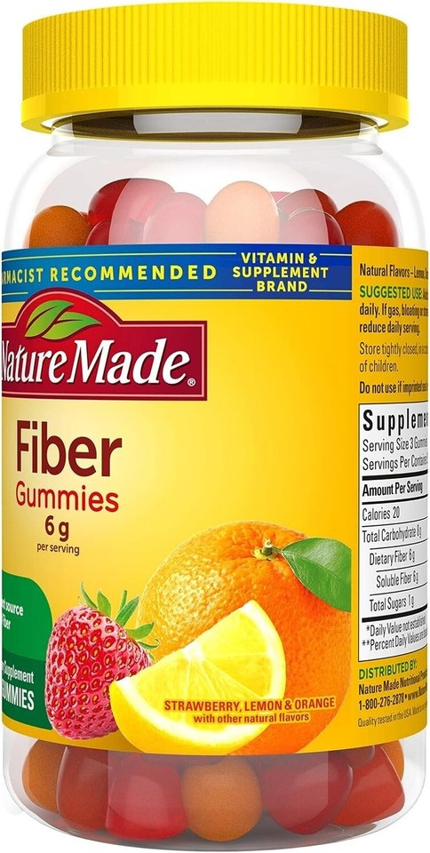Nature Made Fiber 6g Dietary Supplement for Digestive Health Support ...