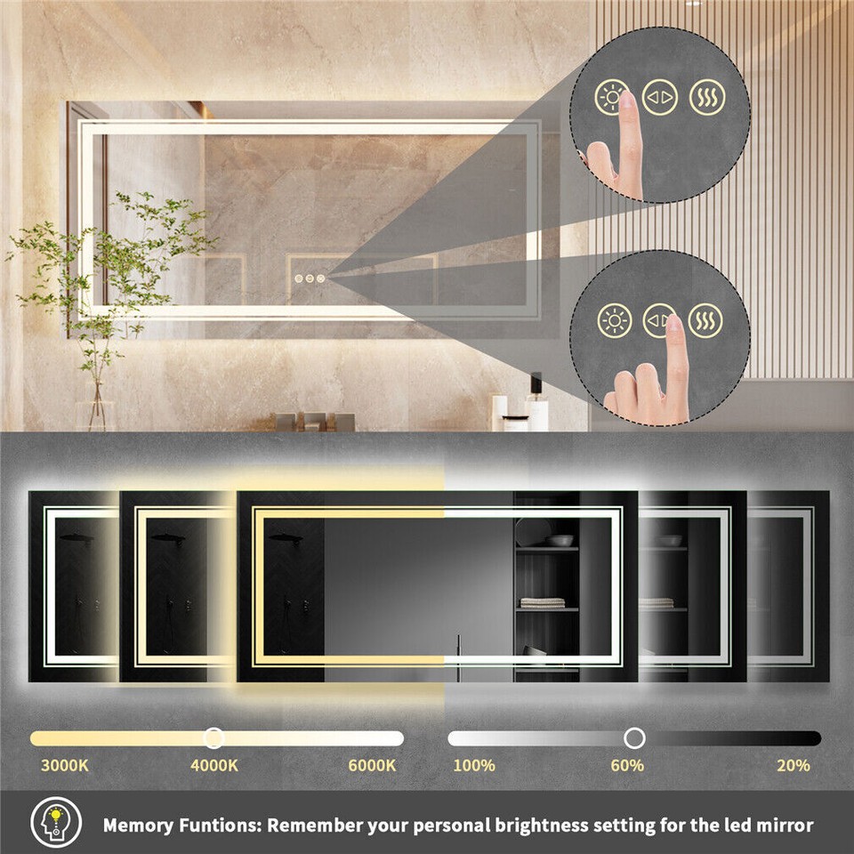 59.4" XXL Fogless LED Bathroom Mirror Illuminated Mirror w/ Front Light ...