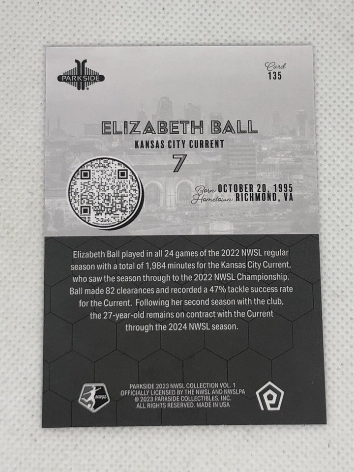2023 Parkside NWSL V1 | #135 Elizabeth Ball Kansas City Current | Black ...
