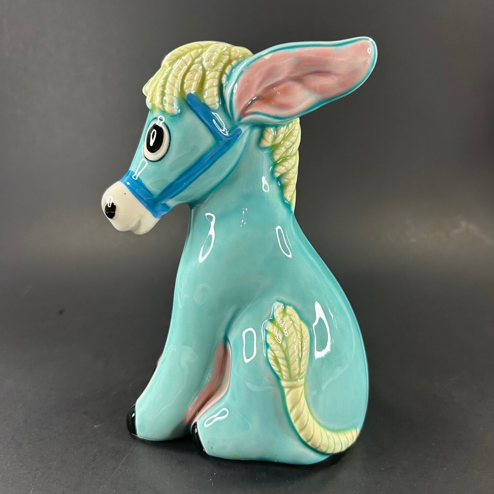 Lefton Japan Ceramic Hand Painted Turquoise Blue Donkey Bank H5958 | eBay