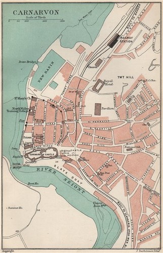 CARNARVON town/city plan. Wales. BARTHOLOMEW 1902 old antique map chart ...
