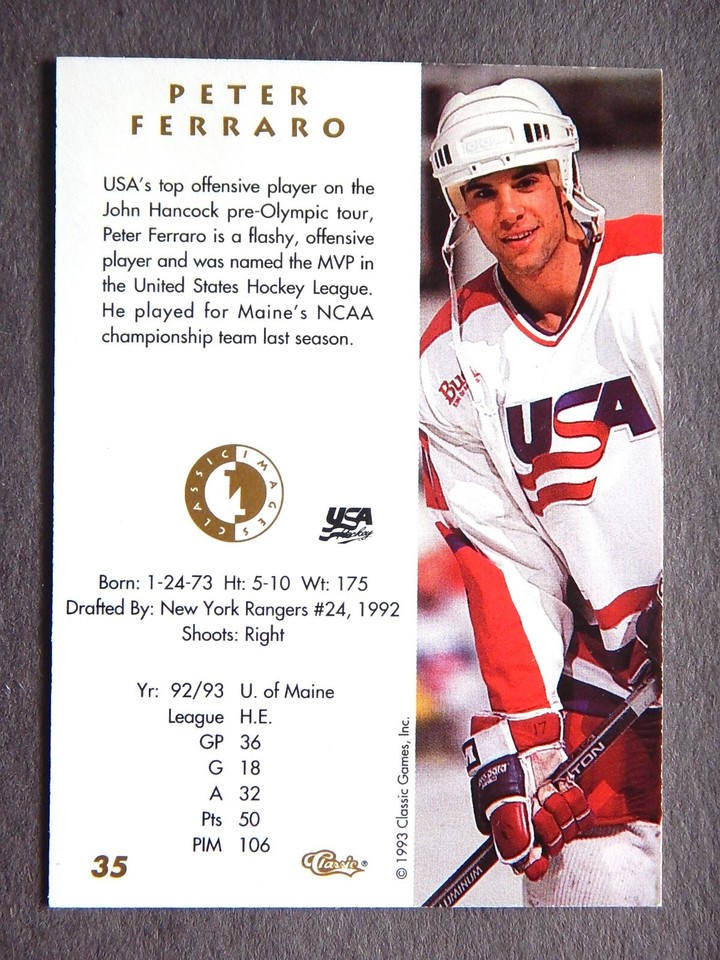 Peter Ferraro #35 Classic 1993 Hockey Card (New York Rangers) VG | eBay