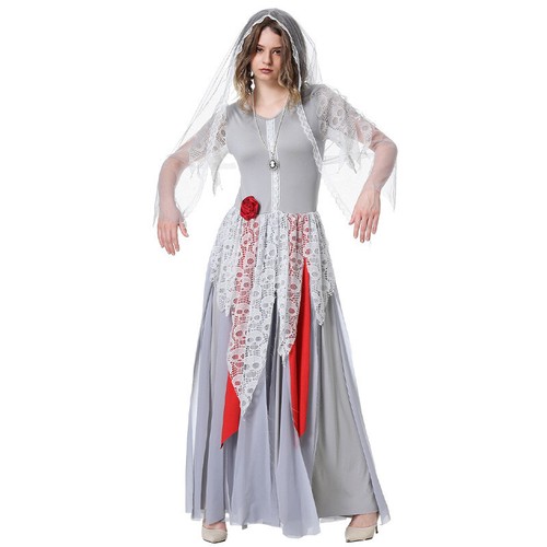 Women's Ghost Zombie Bride Skeleton Cosplay Costume Halloween Fancy ...
