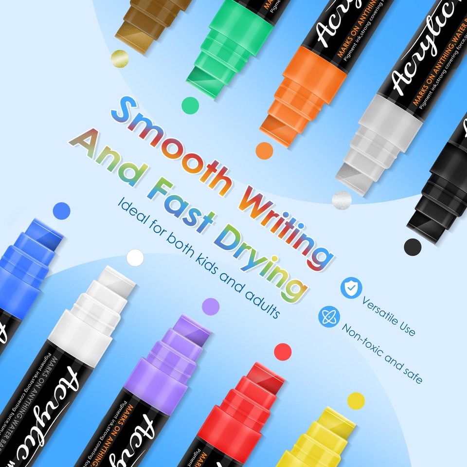 Acrylic Paint Markers, 10 Jumbo Colored Markers, 15mm Jumbo Felt Tip ...