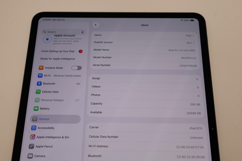 Apple iPad Pro 13-inch (M4) Wi-Fi + Cellular 256GB Model A2926 MVXR3LL ...