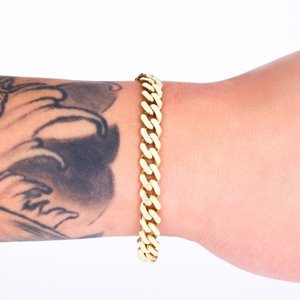 10K Yellow Gold Miami Cuban Royal Monaco Chain Bracelet 5mm-20mm 6" 7 ...