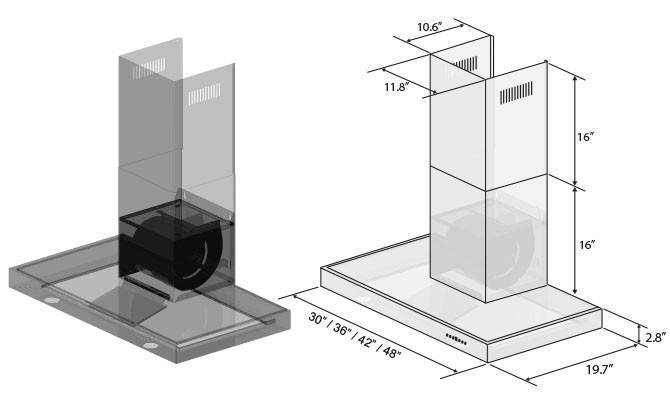Z LINE 48" Professional KITCHEN WALL RANGE HOOD w/BAFFLES LED KE-48 ...