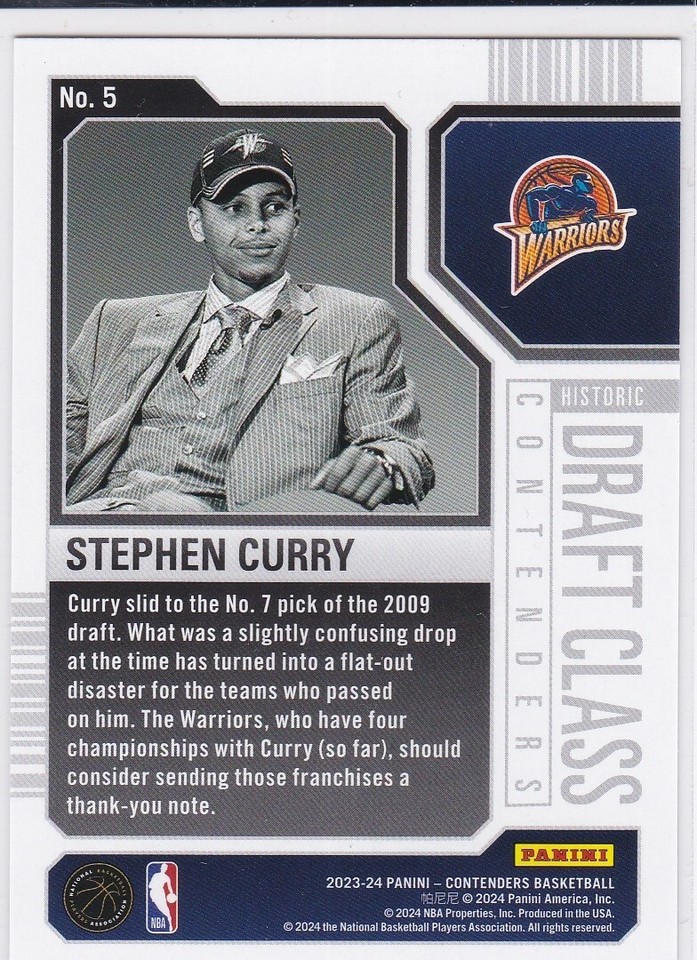 STEPHEN CURRY 2009 NBA DRAFT CLASS Golden State Warriors Card Steph #7 ...