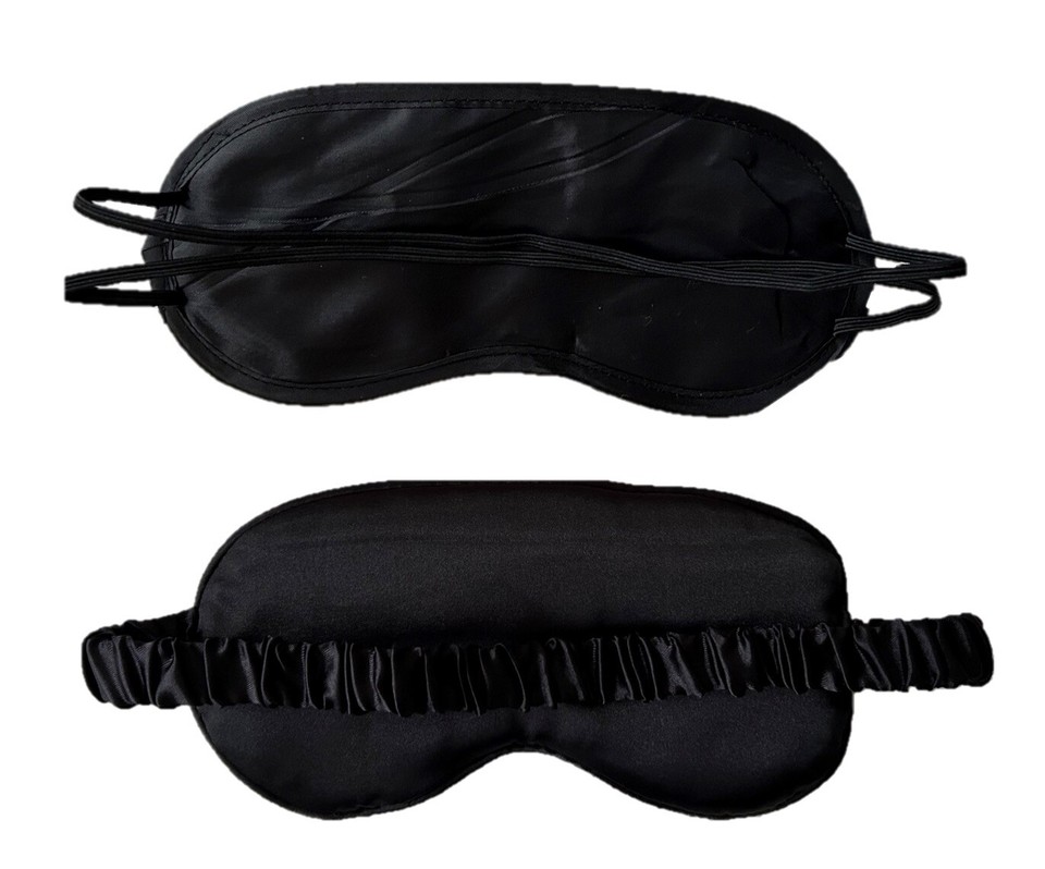 Set Of 2 Black Sleep Masks Night Cover Eye Silk Satin Unisex Leave Me ...