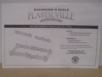 VINTAGE BACHMANN PLASTICVILLE #45984 O SCALE RUSTIC FENCE 13 PCS IN BOX ...
