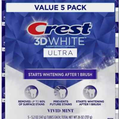 New Crest 3D White Vivid Mint Ultra Whitening Toothpaste, 5.2 oz., 5 pk ...