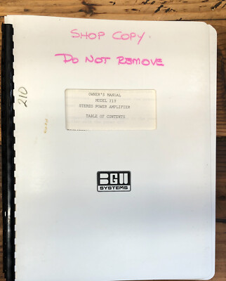 BGW Systems Model 210 Amplifier Service Manual *Original* | eBay