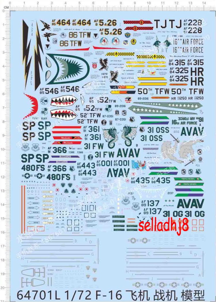 1/72 Decals for F-16 F16 Aircraft Model Kit Water Slide Decal (64701L ...