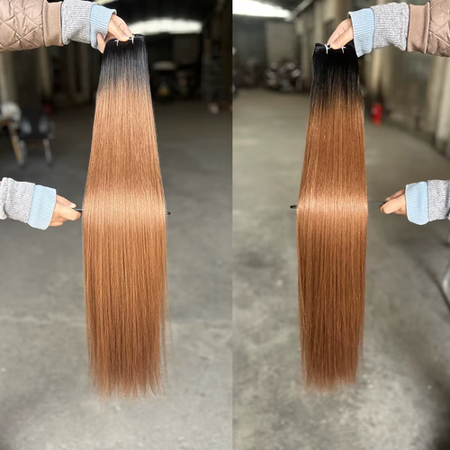 Bio Straight Hair Bundles Extensions Smooth Ombre Brown Hair Weaving ...