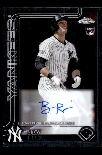 BEN RICE 2025 TOPPS CHROME BASEBALL #RA-BR ROOKIE CARD AUTO - NEW YORK ...